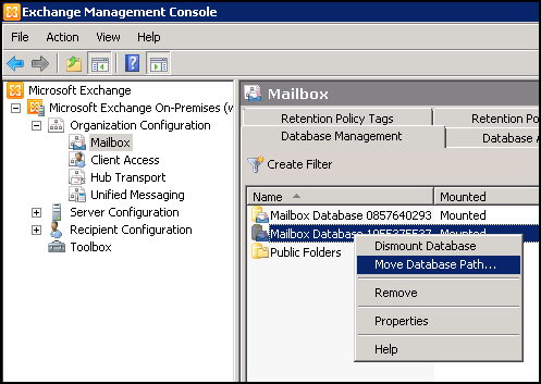 Move the Database Path in Exchange 2010 - Virtually Impossible